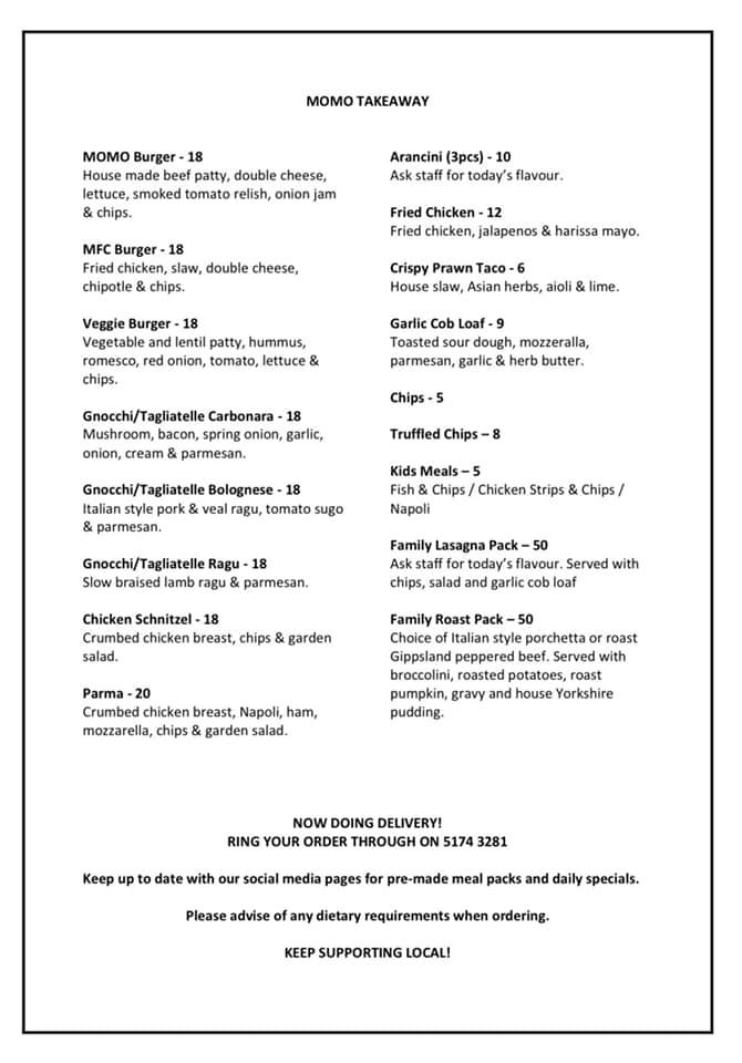 Menu - Momo Traralgon