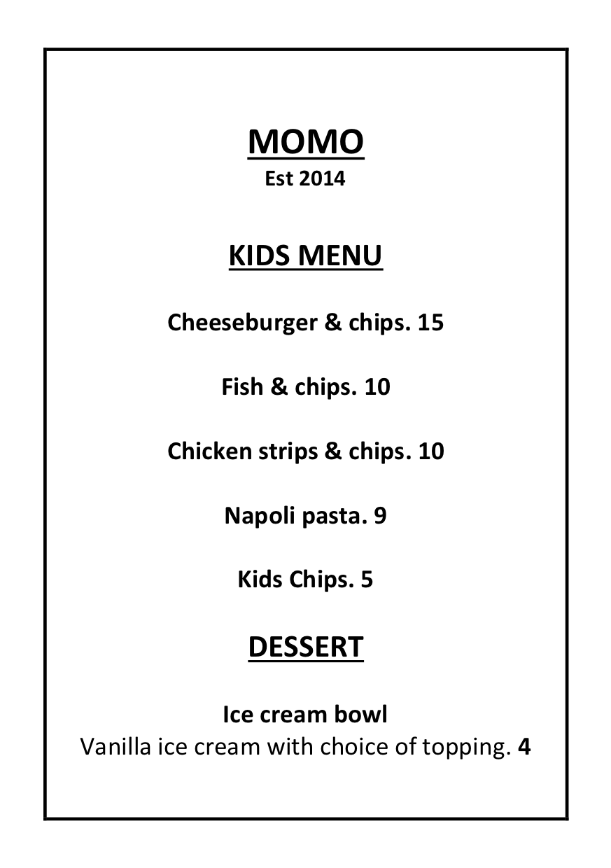 Momo Menus - Momo Traralgon