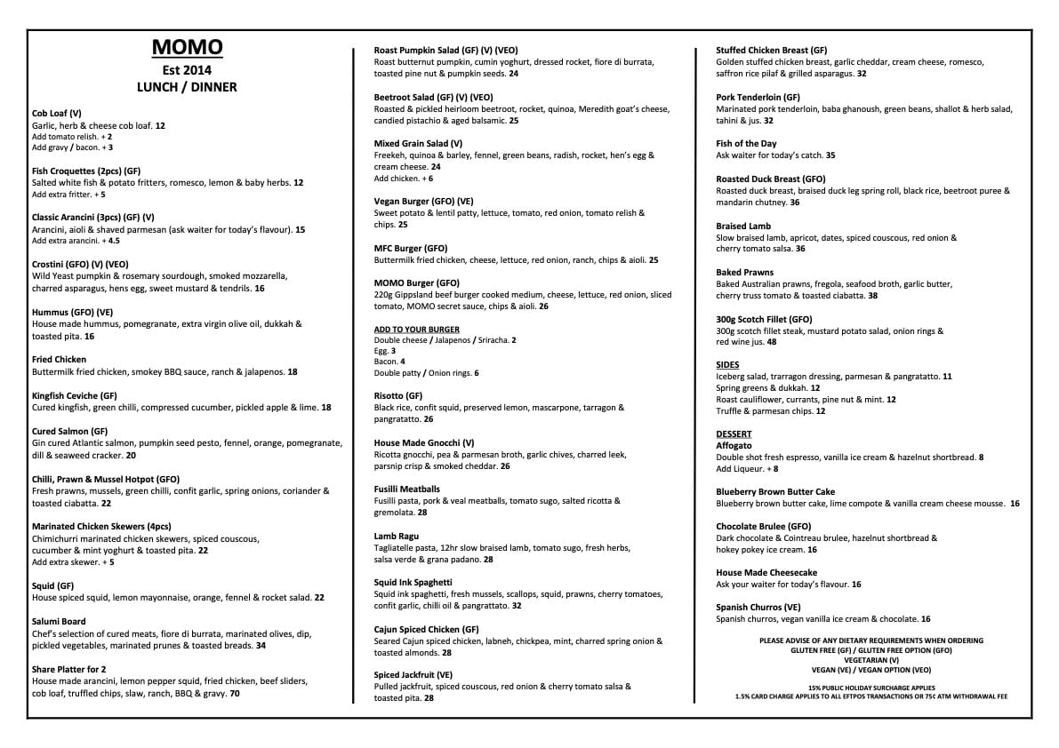 Momo Menus - Momo Traralgon