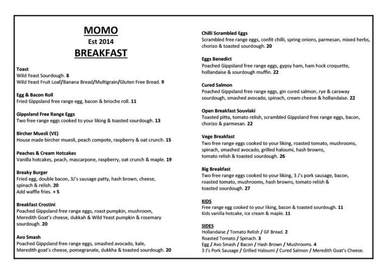 Momo Menus - Momo Traralgon