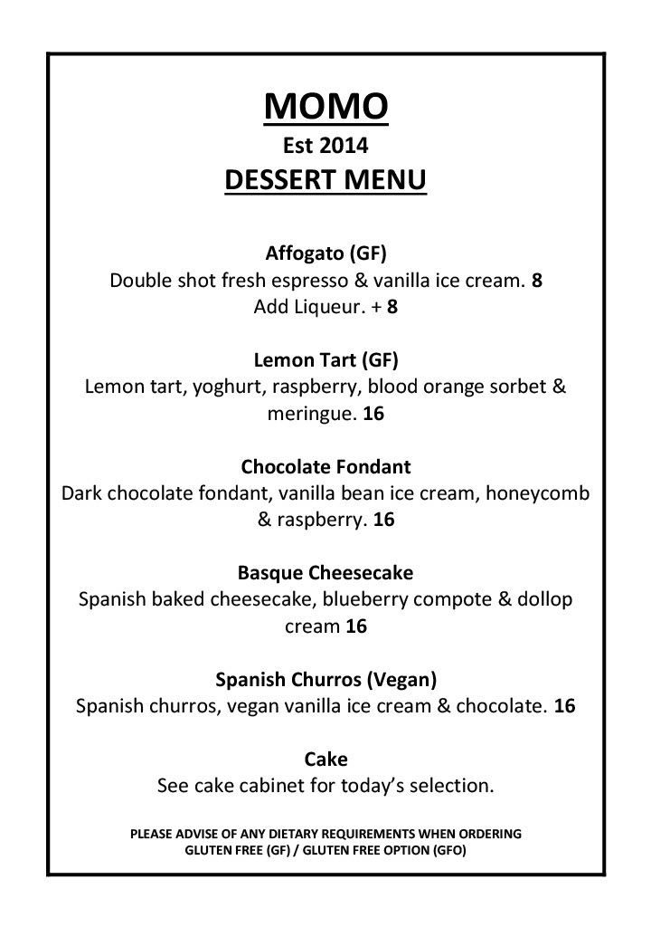 Momo Menus - Momo Traralgon