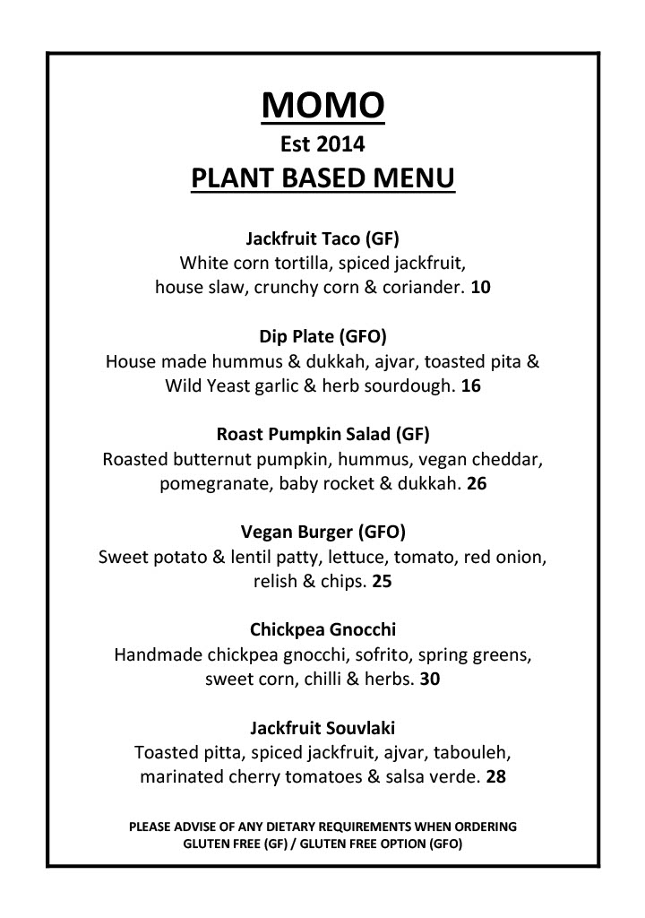 Momo Menus - Momo Traralgon