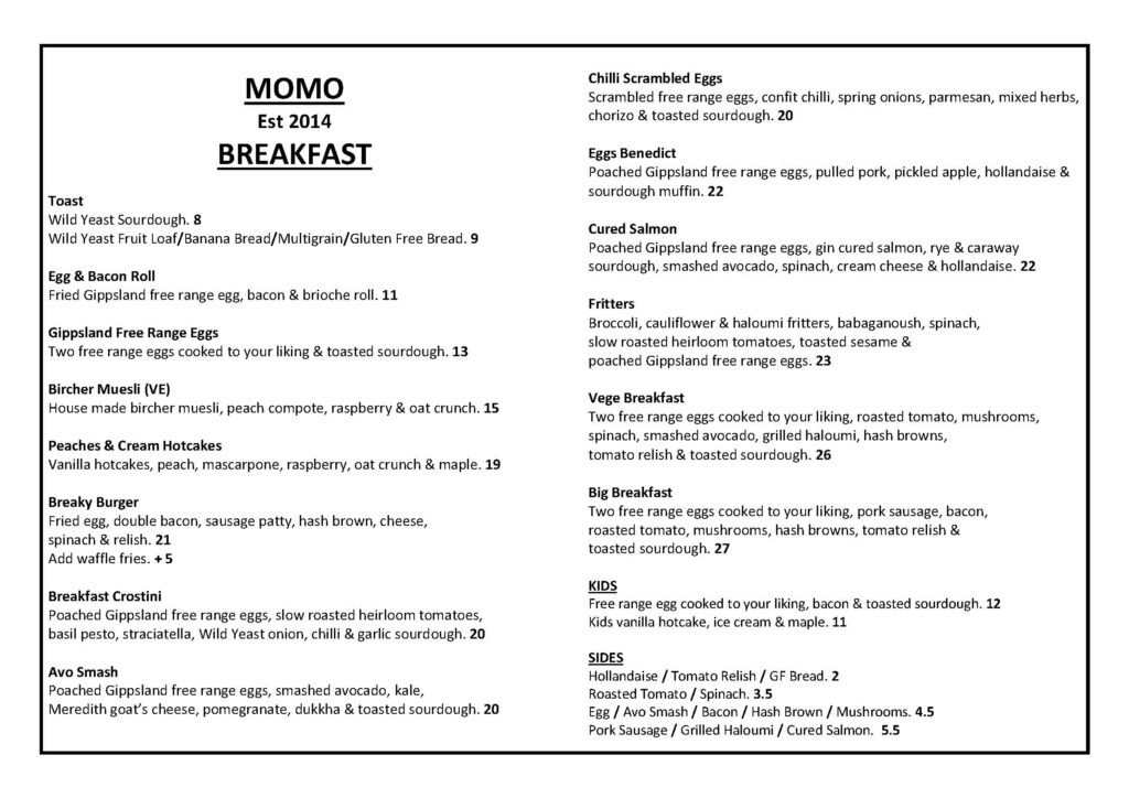 Momo Menus - Momo Traralgon