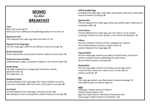 Momo Menus - Momo Traralgon