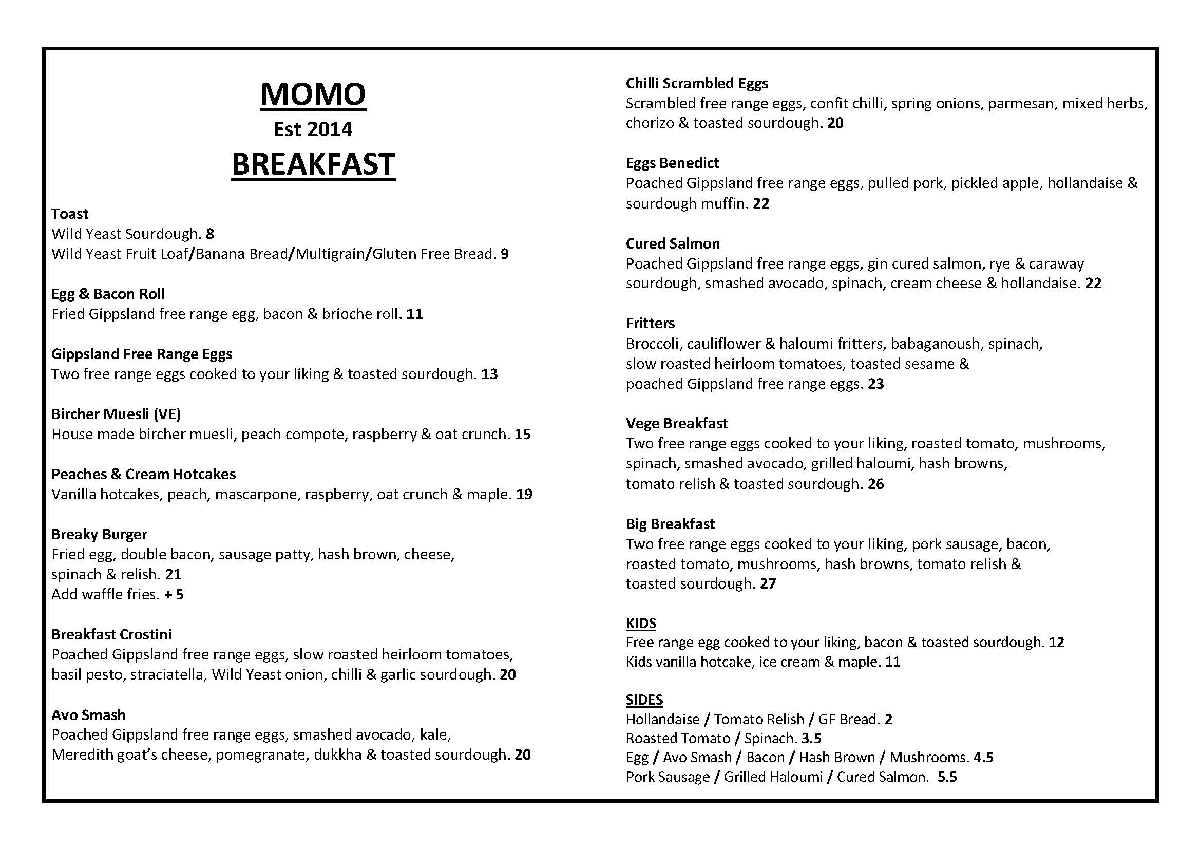 Momo Menus - Momo Traralgon