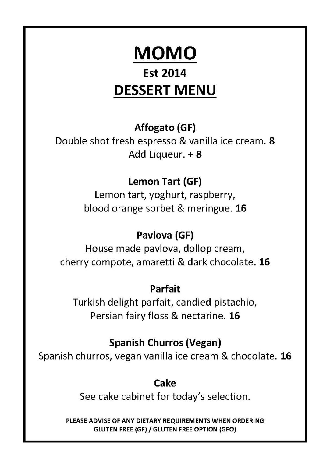 Momo Menus - Momo Traralgon