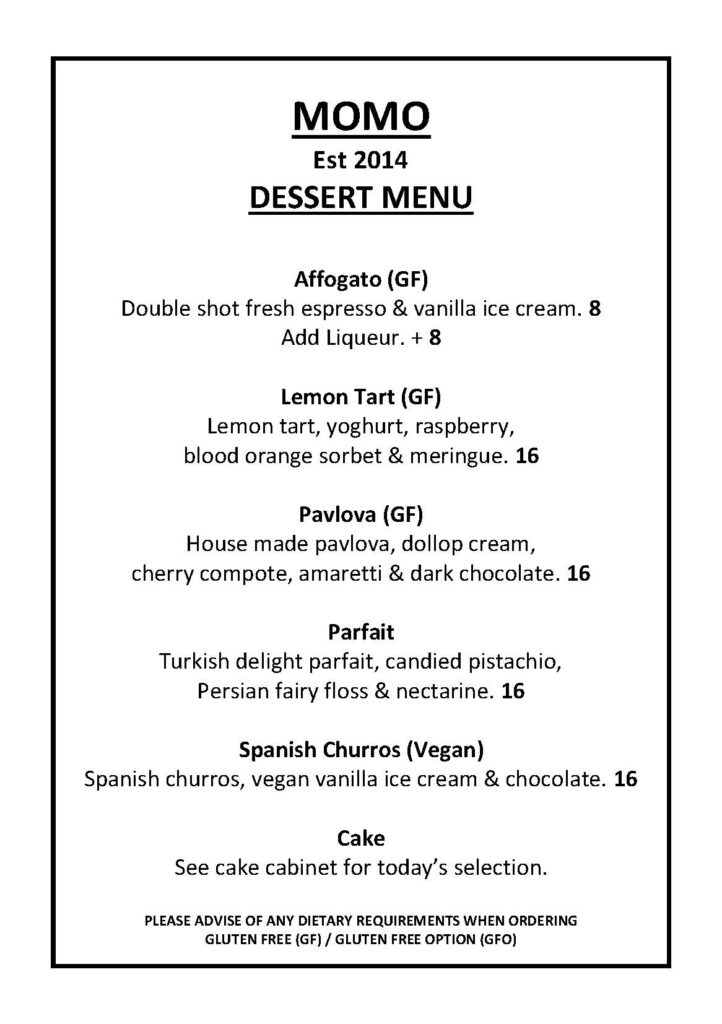 Momo Menus - Momo Traralgon