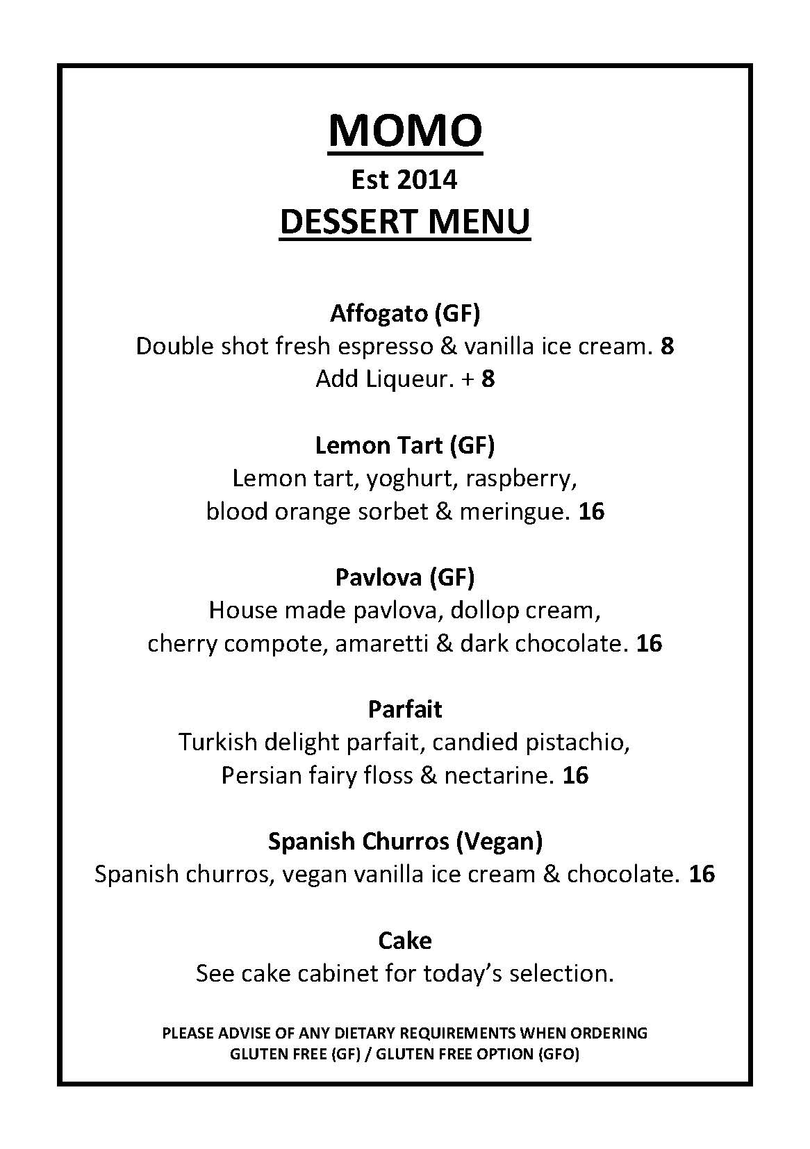 Momo Menus - Momo Traralgon