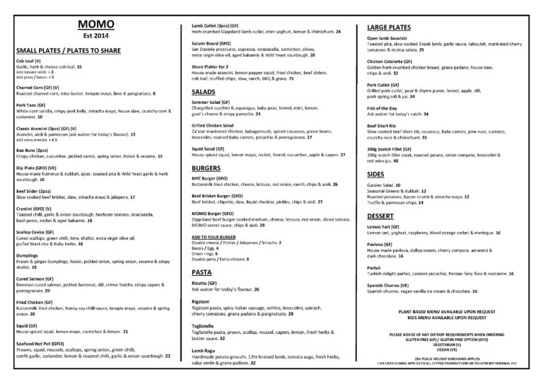 Momo Menus - Momo Traralgon