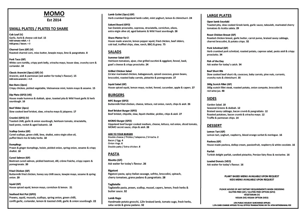 Momo Menus - Momo Traralgon