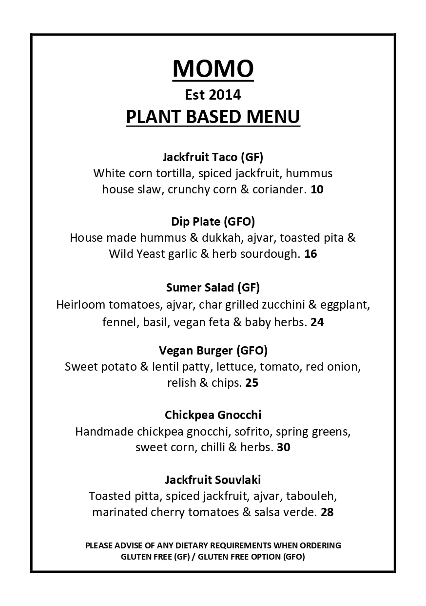 Momo Menus - Momo Traralgon