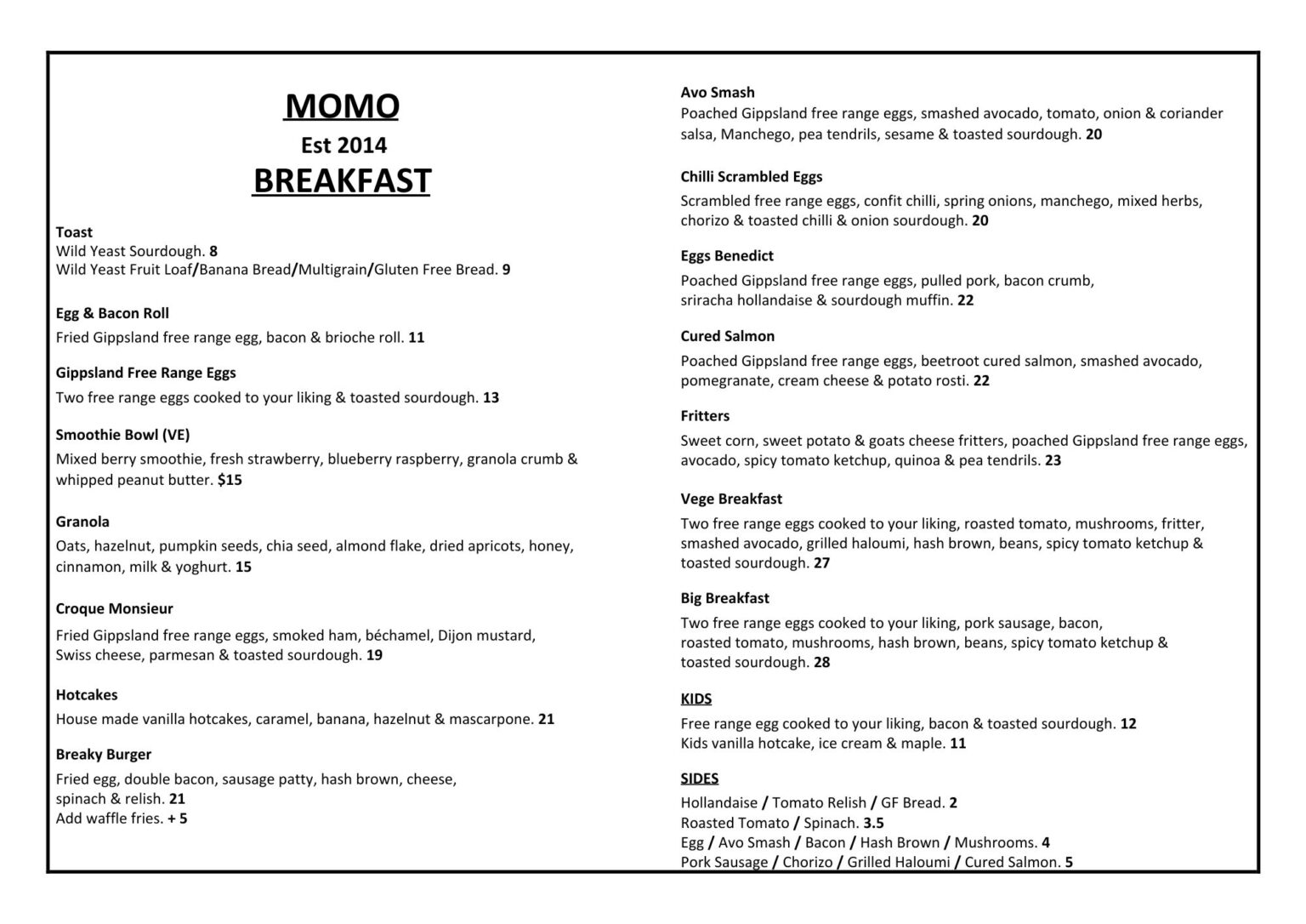Momo Menus - Momo Traralgon