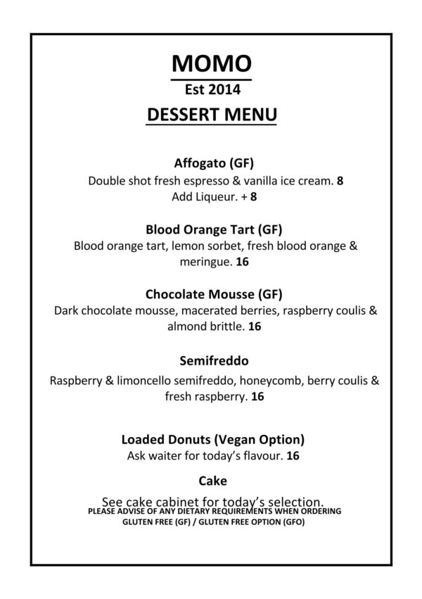 Momo Menus - Momo Traralgon