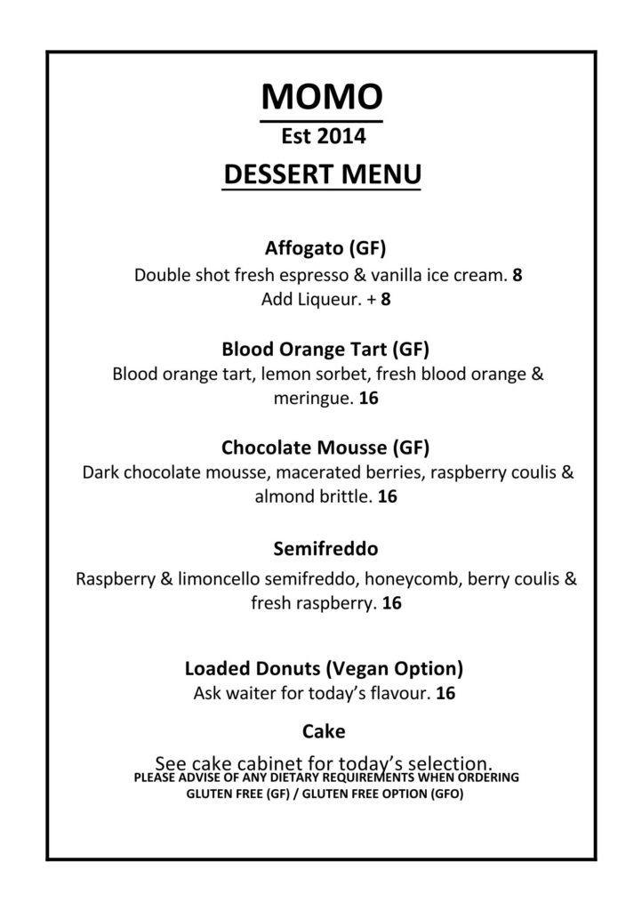 Momo Menus - Momo Traralgon