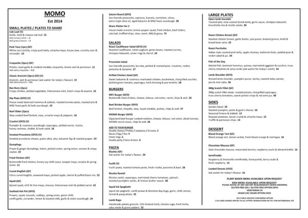 Momo Menus - Momo Traralgon