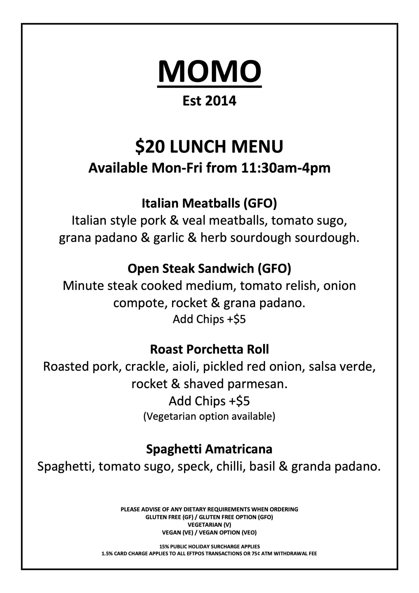 Momo Menus - Momo Traralgon