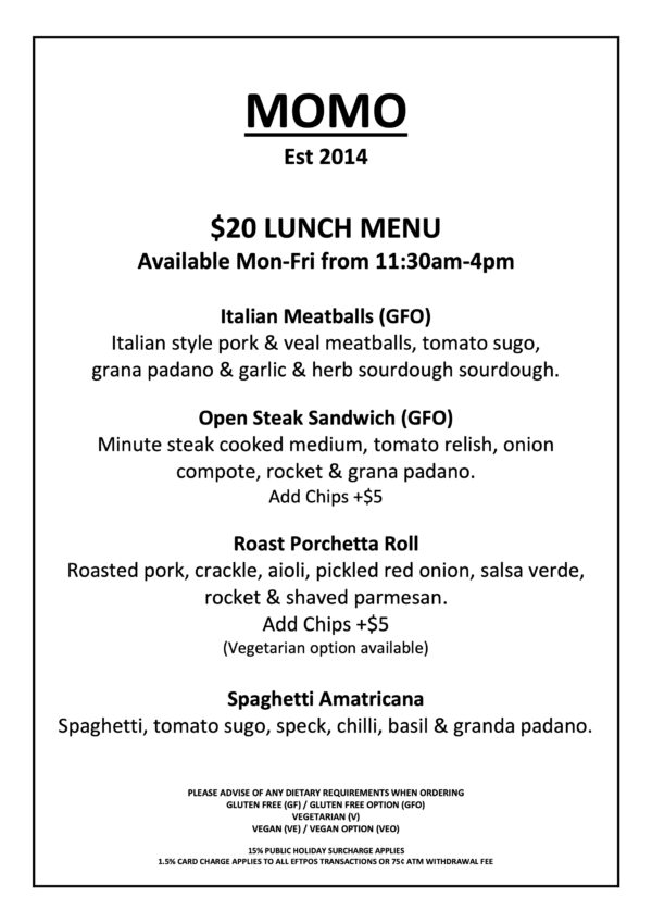 Momo Menus - Momo Traralgon