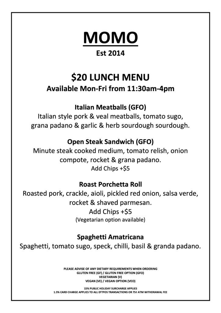 Momo Menus - Momo Traralgon