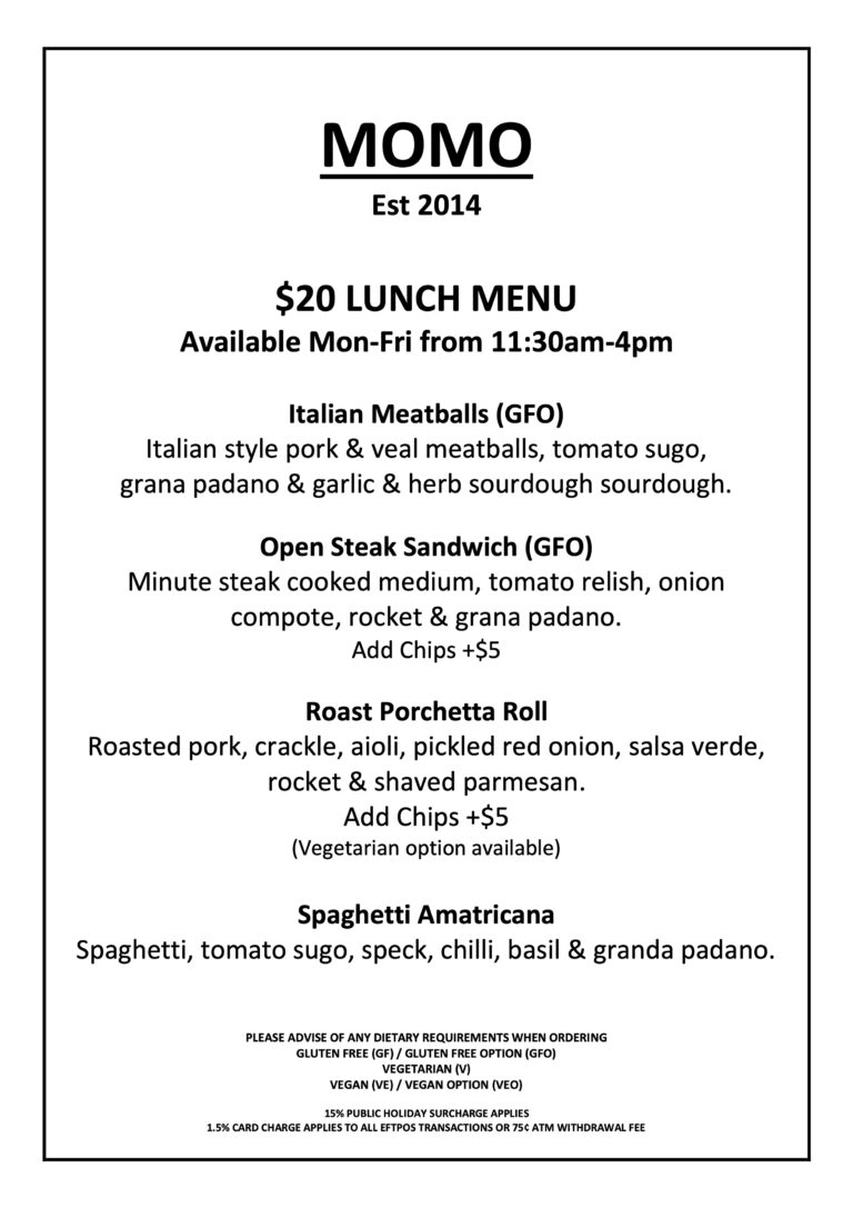 Momo Menus - Momo Traralgon