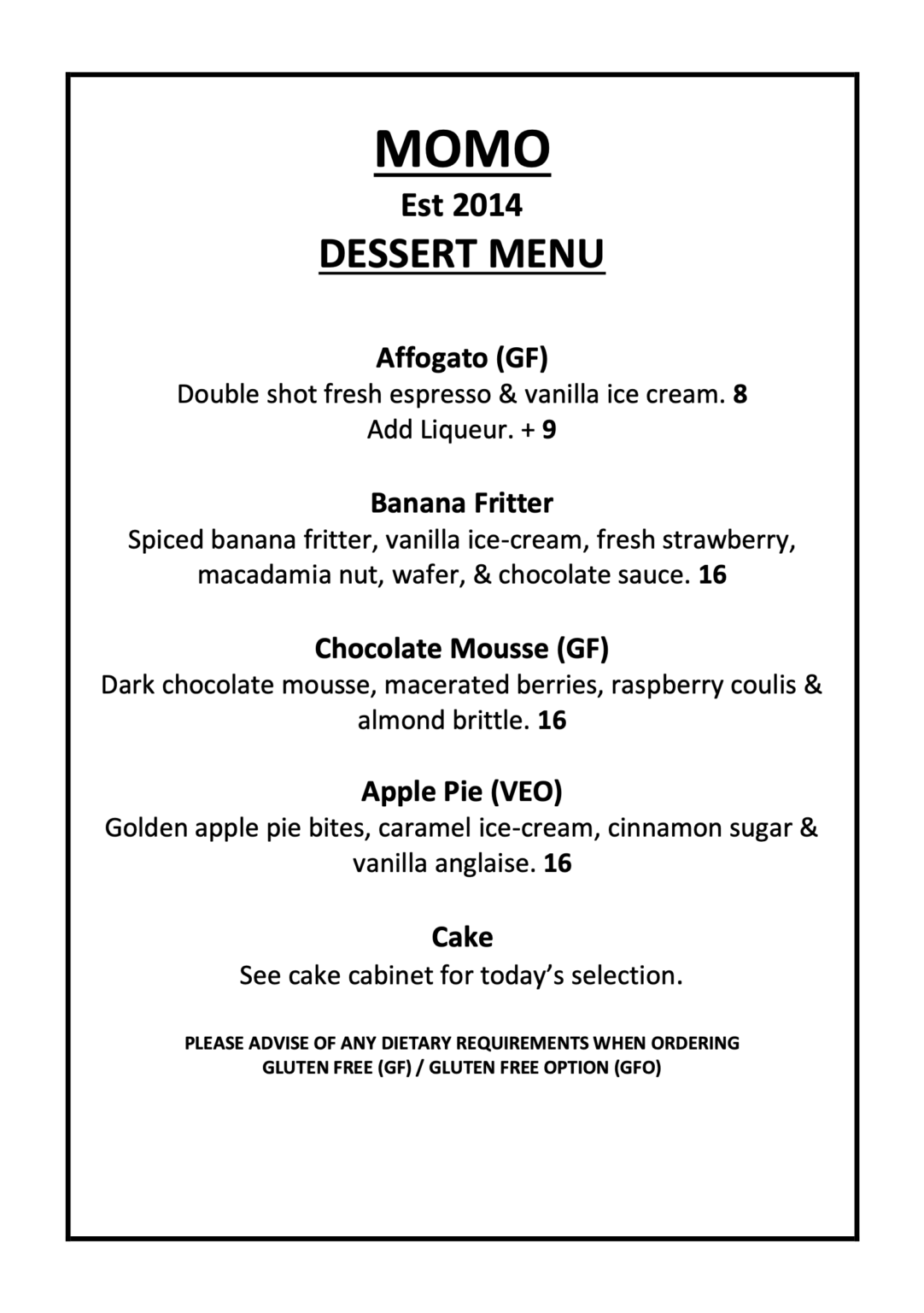 Momo Menus - Momo Traralgon