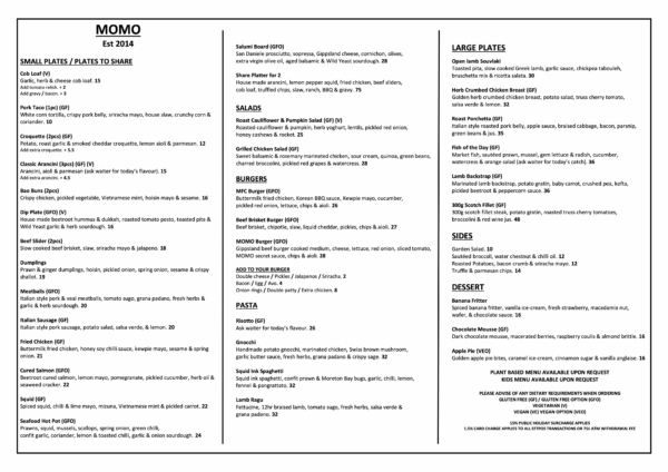 Momo Menus - Momo Traralgon