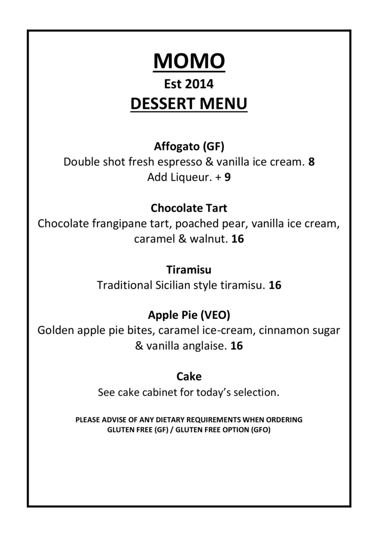 Momo Menus - Momo Traralgon