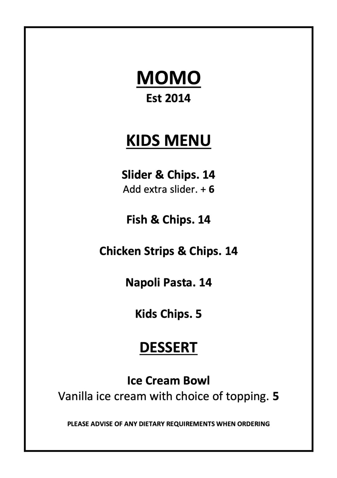 Momo Menus - Momo Traralgon