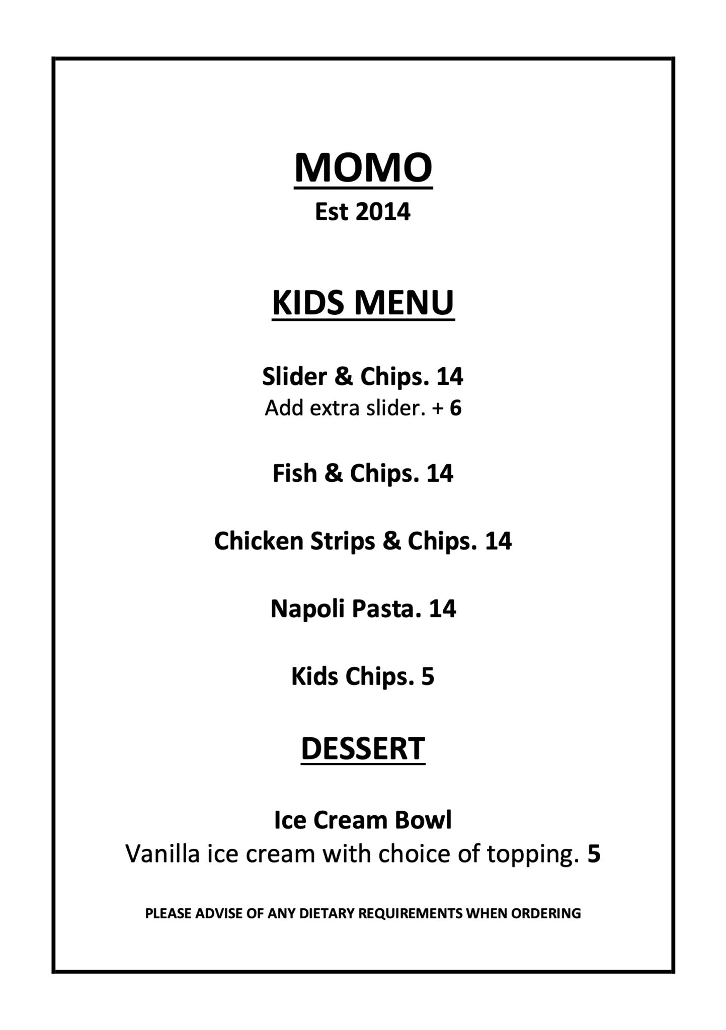Momo Menus - Momo Traralgon